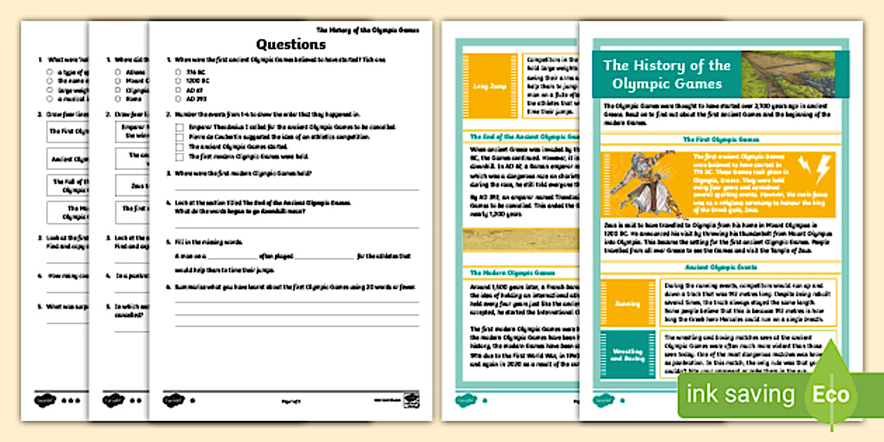 UKS2 The History of the Olympic Games Differentiated Reading Comprehension