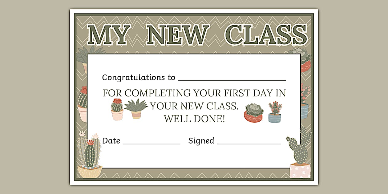 Succulents-Themed My New Class Certificates (Teacher-Made)