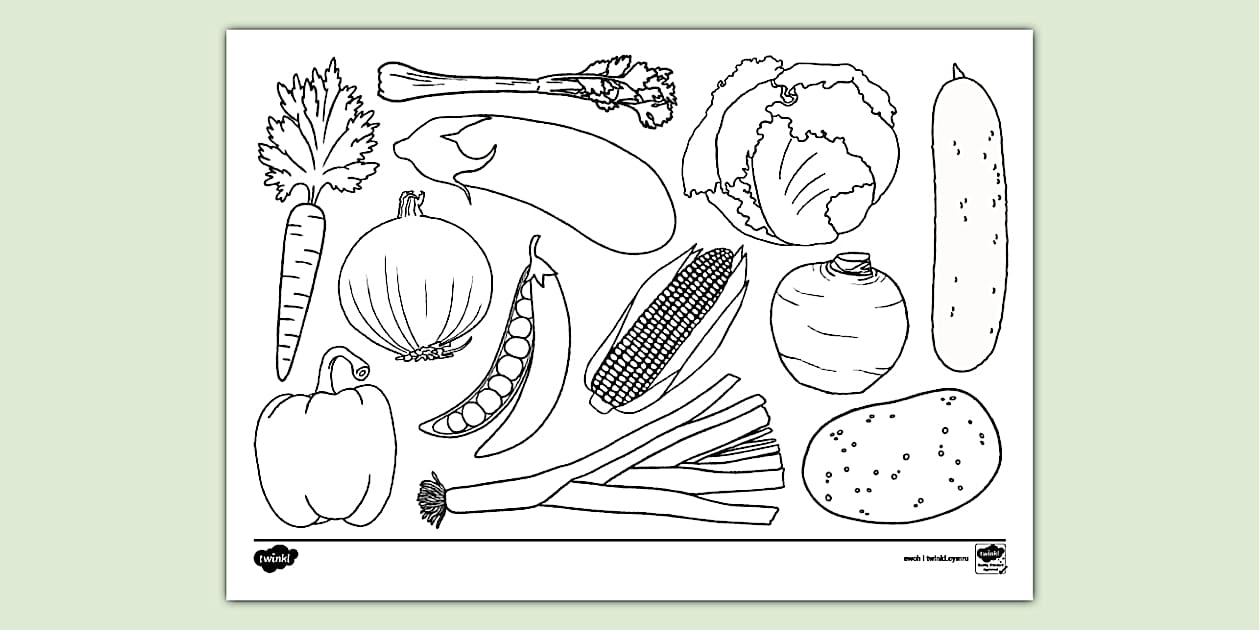 Vegetable Colouring Sheet/Taflen Lliwio Llysiau - Twinkl