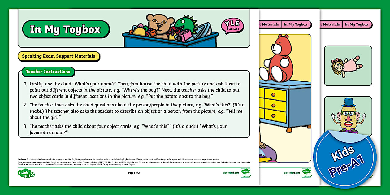 YLE Starters Speaking Practice Sheet (Toys) (teacher made)