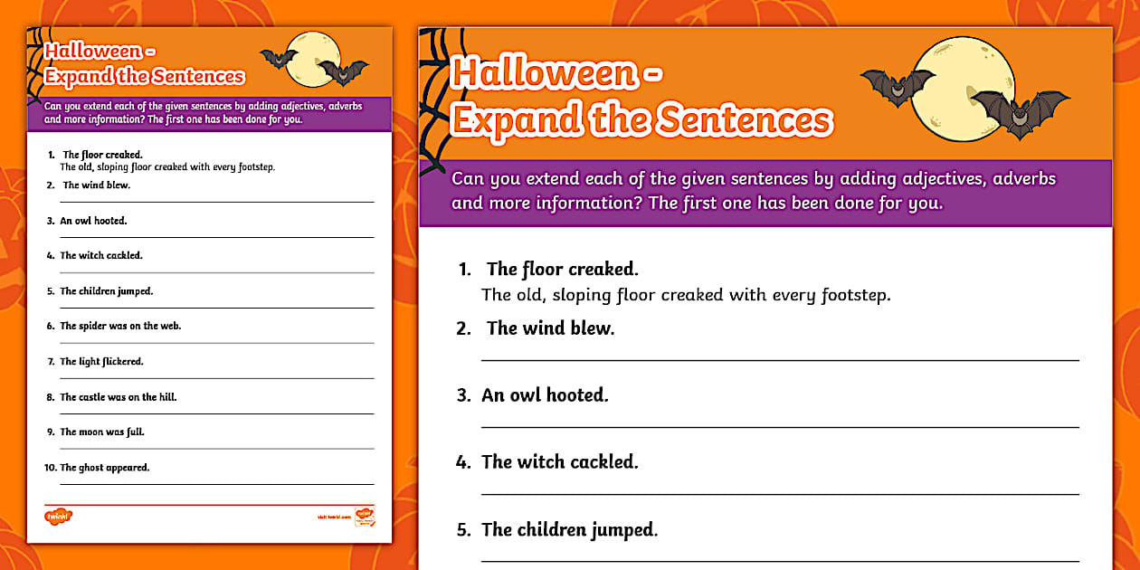 Halloween Expand the Sentence Activity Sheet (teacher made)