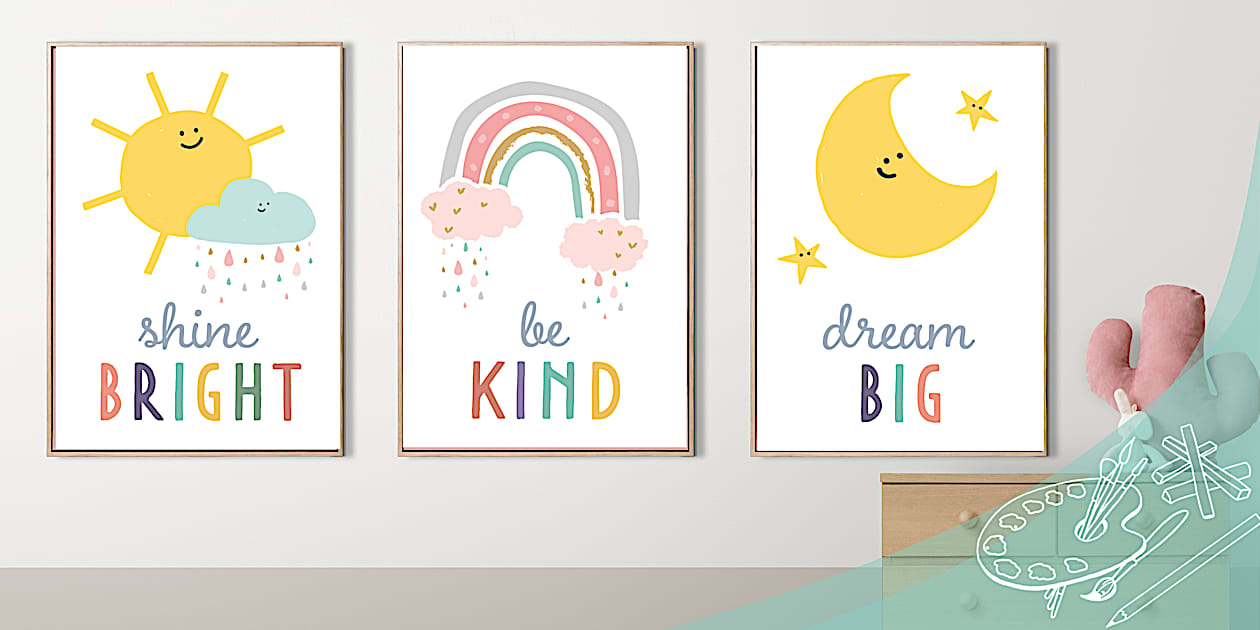 Shine Bright Be Kind Dream Big Muted Rainbow Posters Pack