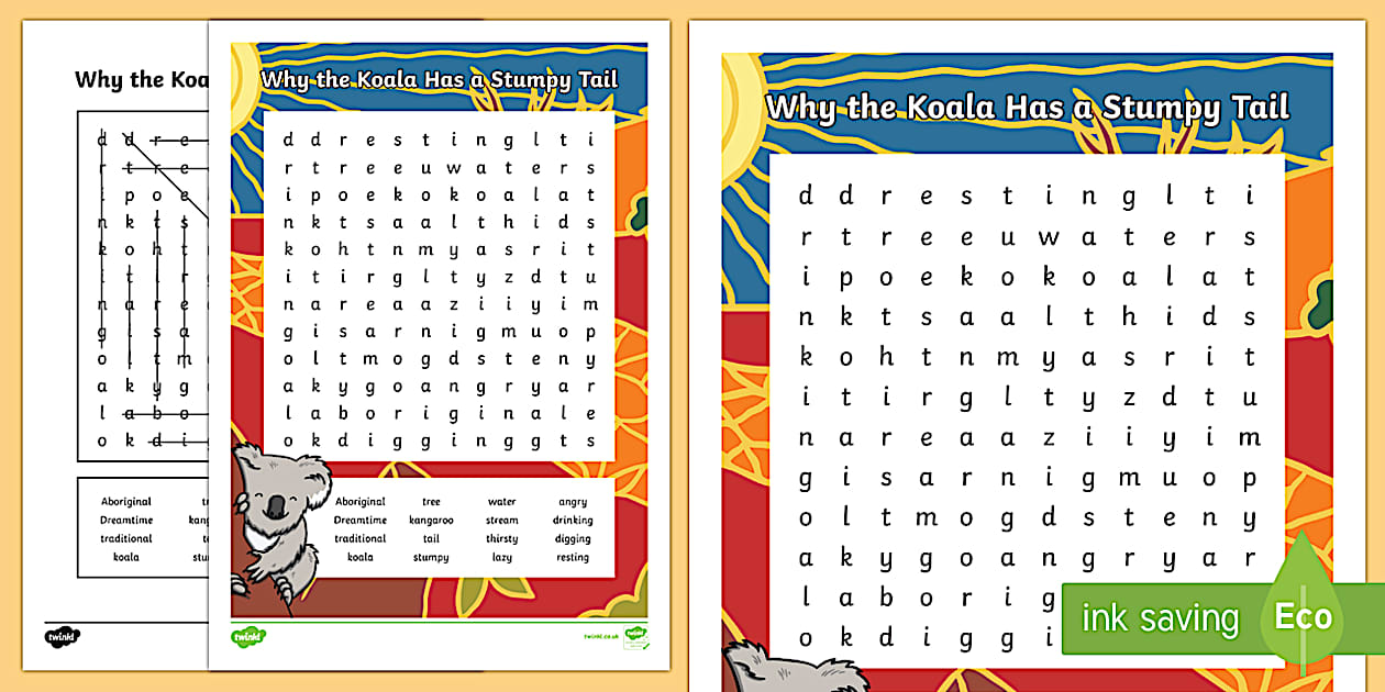 SA Why the Koala Has a Stumpy Tail Word Search - Twinkl