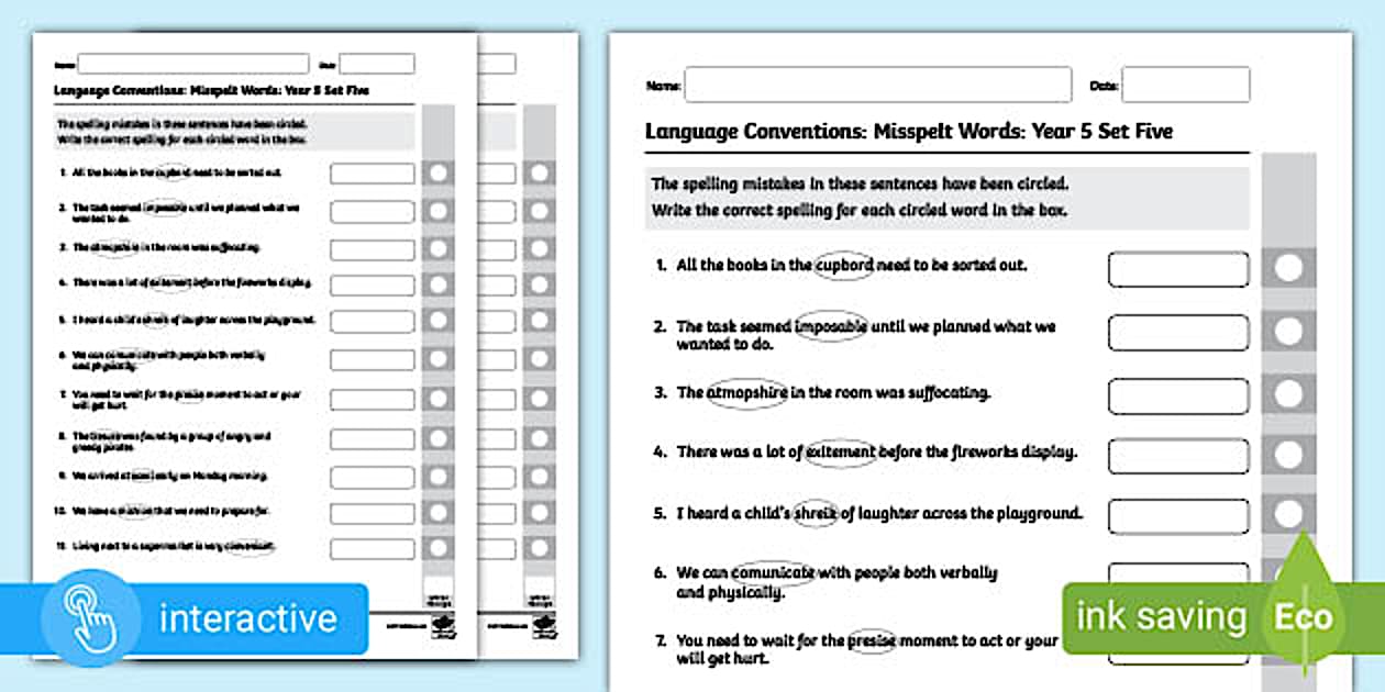 NAPLAN Style Misspelt Language Conventions Set Five Year 5 Exam ...