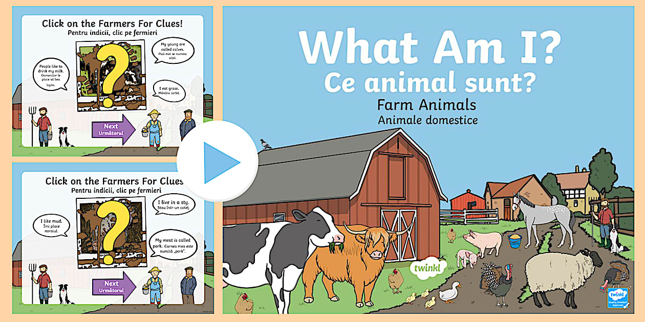 Farm Animals What Am I Interactive Game PowerPoint - Romanian/English