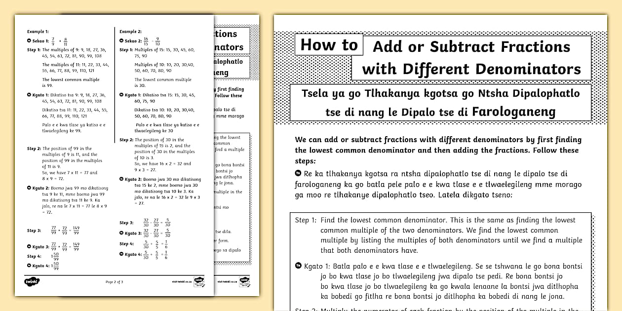 How to Add or Subtract Fractions with Different Denominators: Activity ...