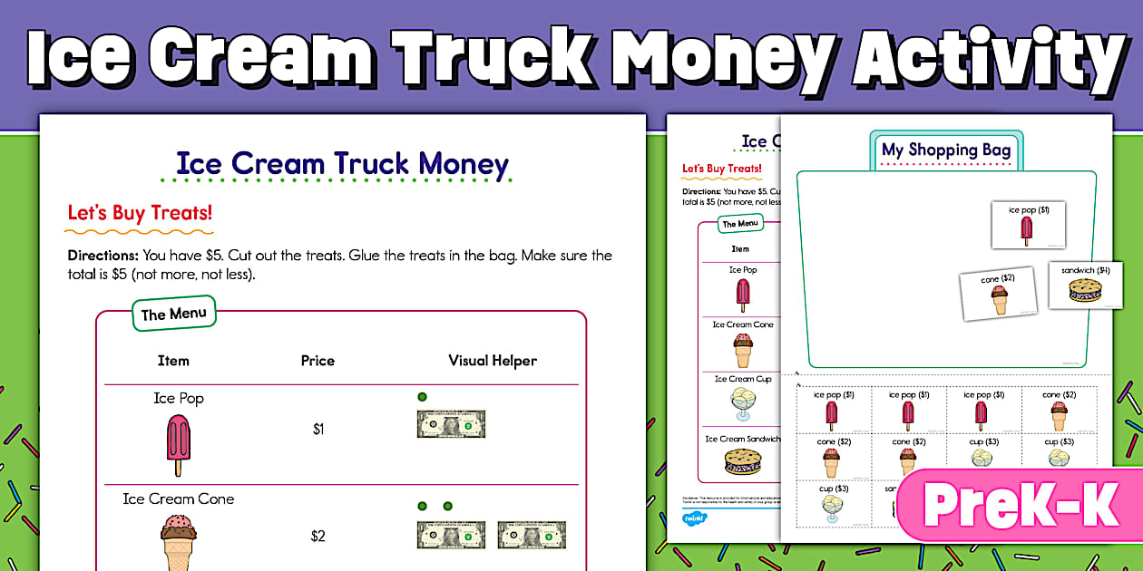 Ice Cream Truck Money Activity for PreK-K