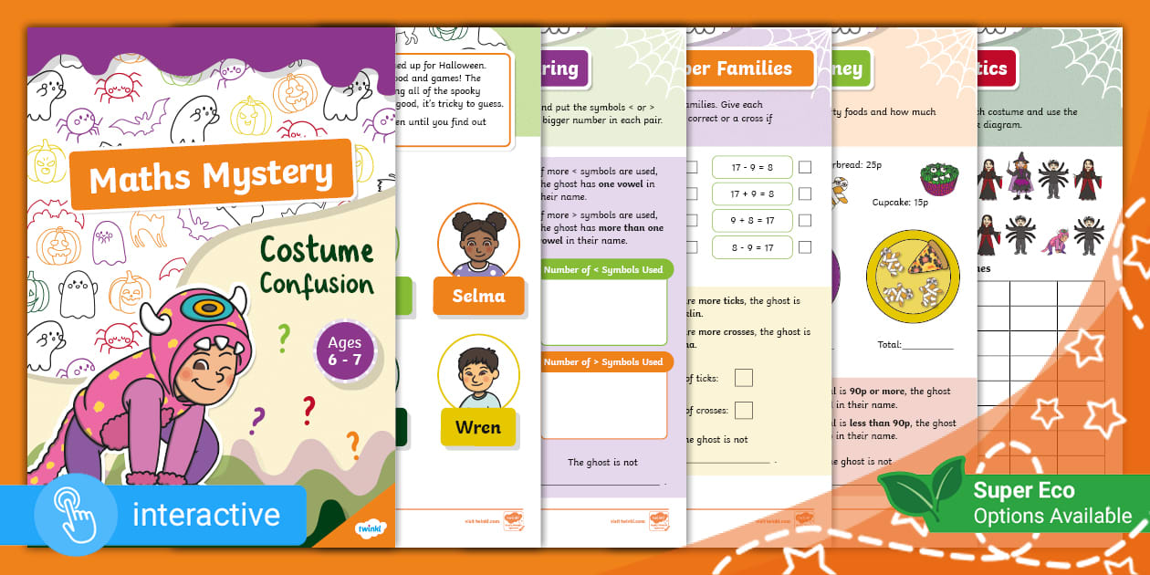 Costume-Themed Halloween Maths Mystery Activity (Ages 6 - 7)