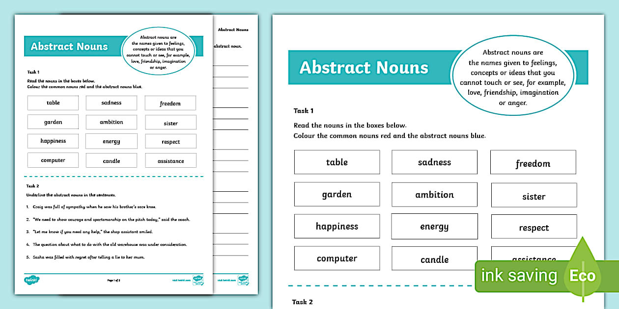 Abstract Nouns Activity Sheet (teacher made) - Twinkl