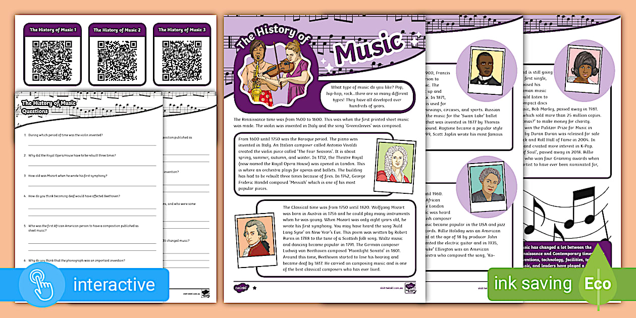 Differentiated Music History Worksheets (PDF) | Twinkl