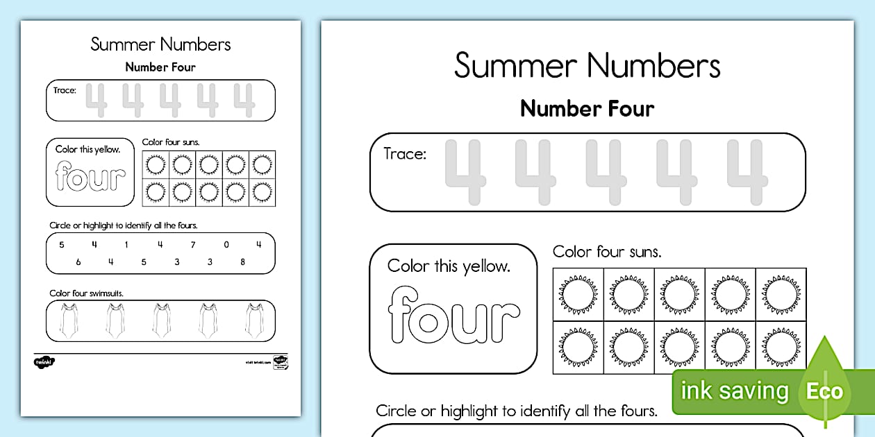 Summer Number Four Worksheet | Special Educations | twinkl