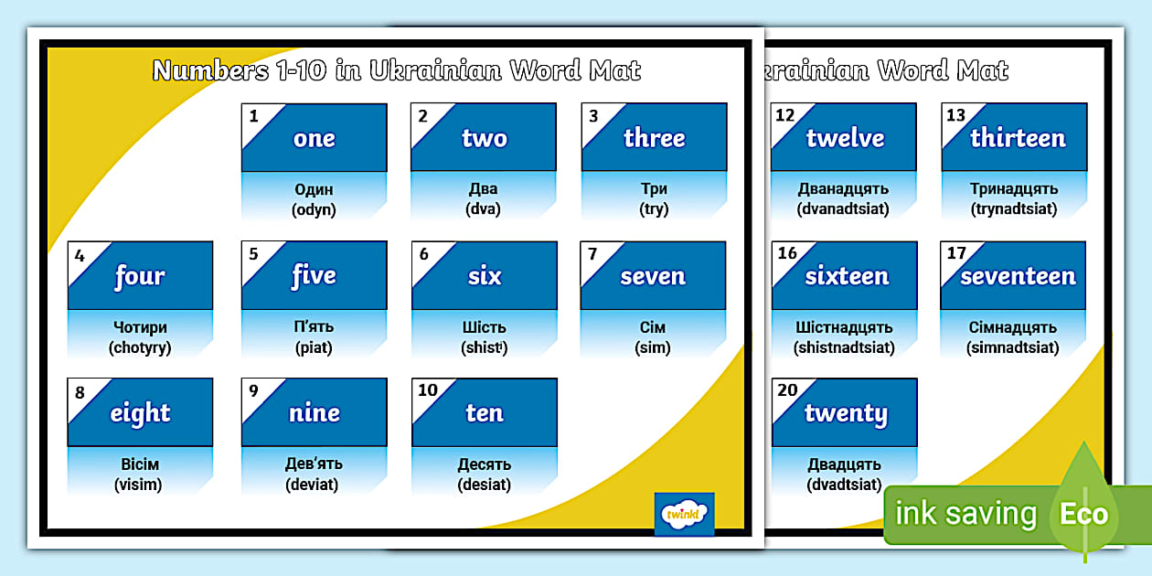 👉 Numbers 1-20 in Ukrainian Word Mat - Twinkl - KS2
