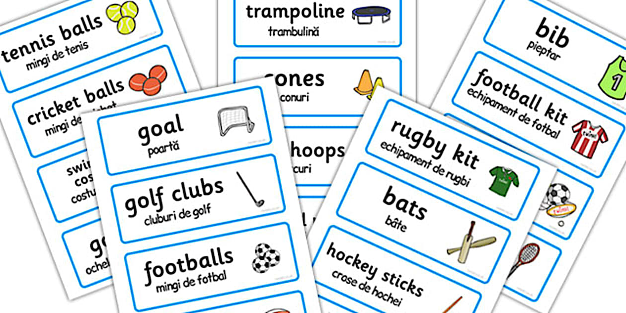 Sports Shop Role Play Word Cards Romanian Translation