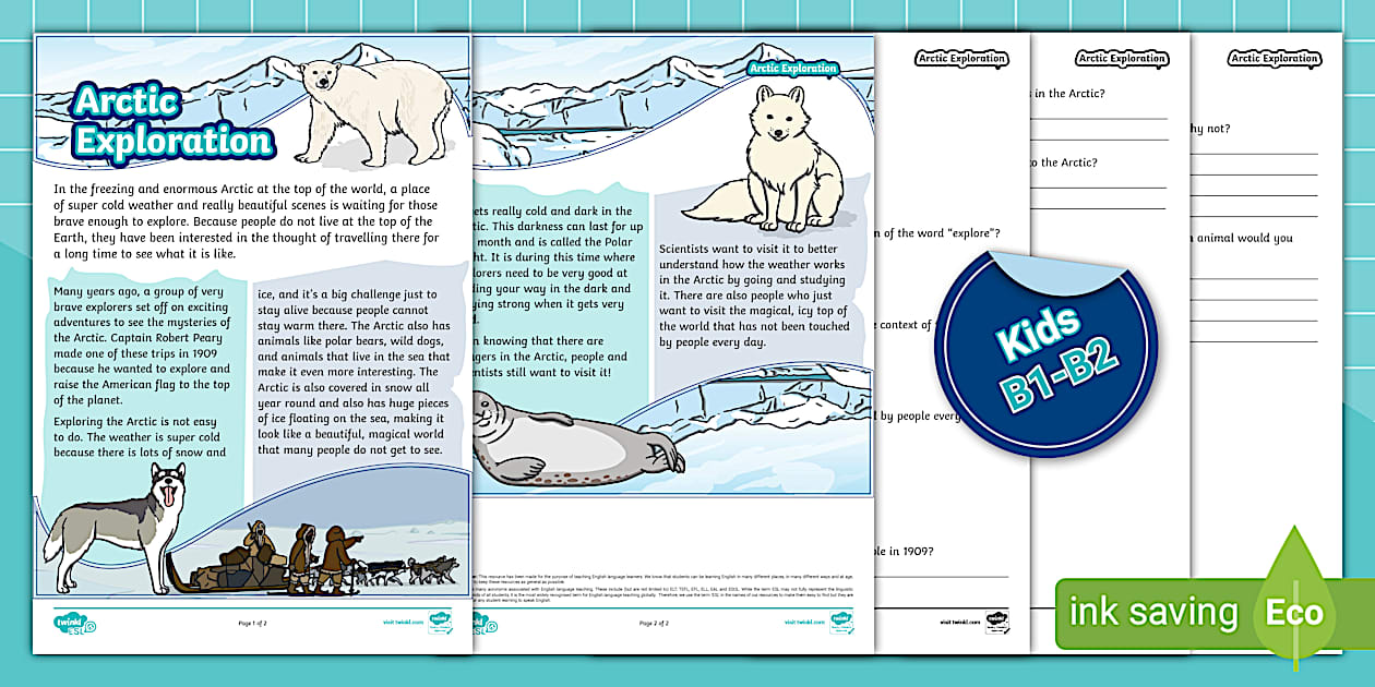 ESL Arctic Exploration Comprehension [Kids, B1-B2] - Twinkl
