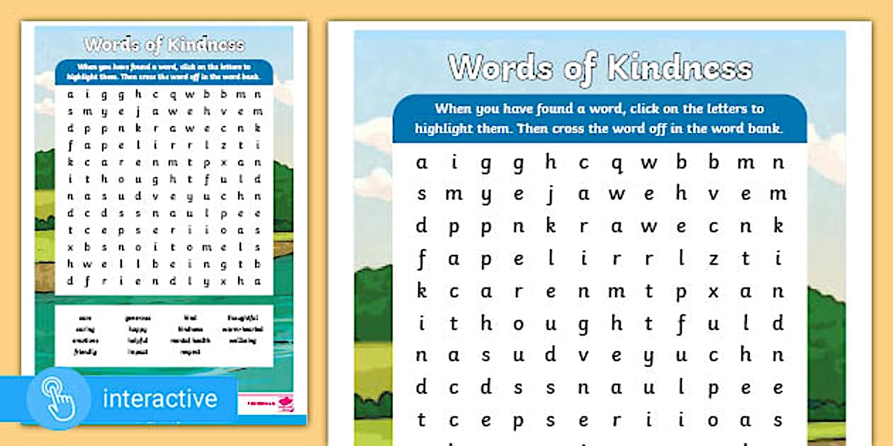 Kindness Word Search PDF | Interactive Kindness Worksheet