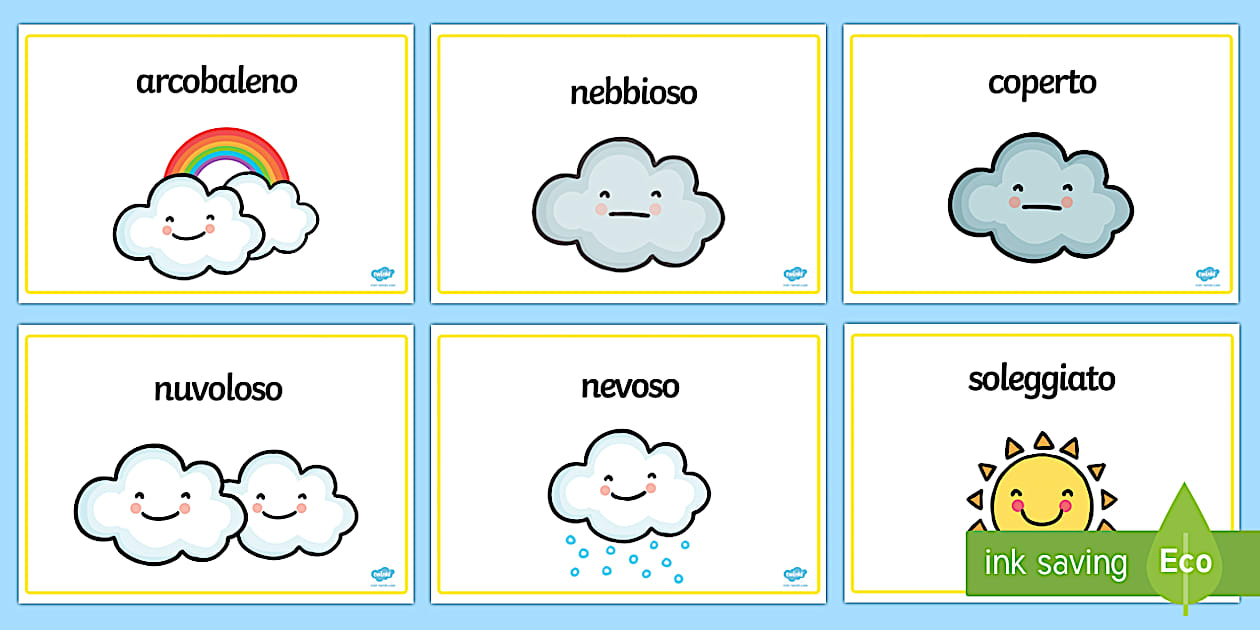 Il Tempo Metereologico Vocaboli con Illustrazioni Schede