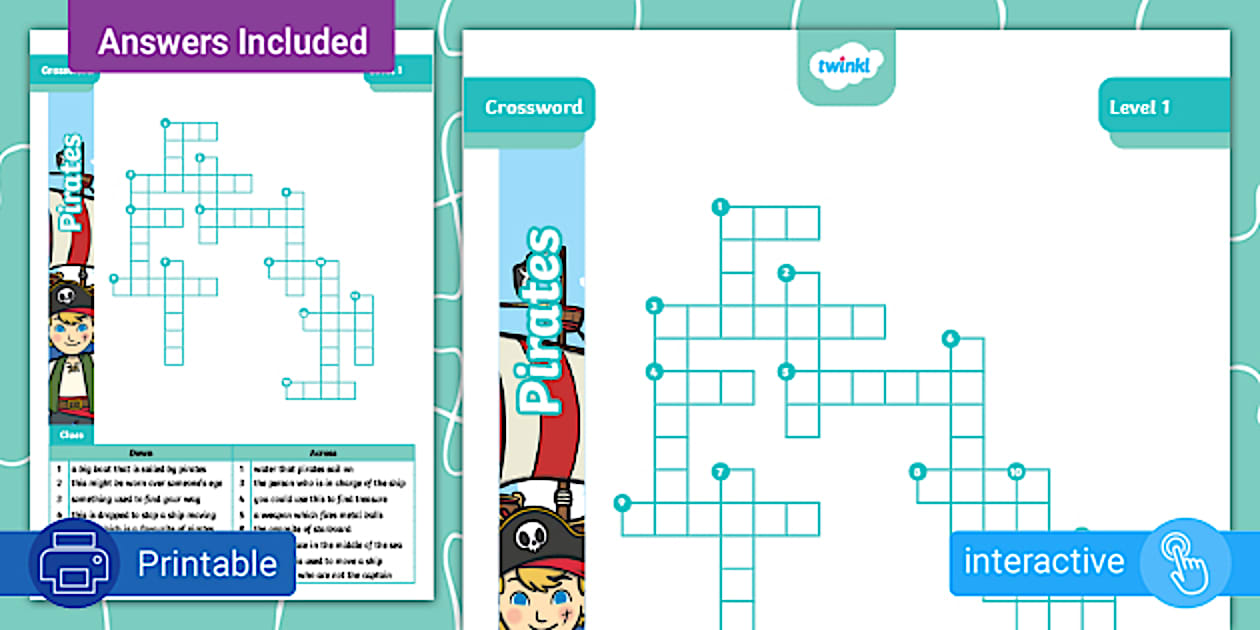Pirate Crossword - Level 1 - Twinkl - Kids Puzzles - Twinkl