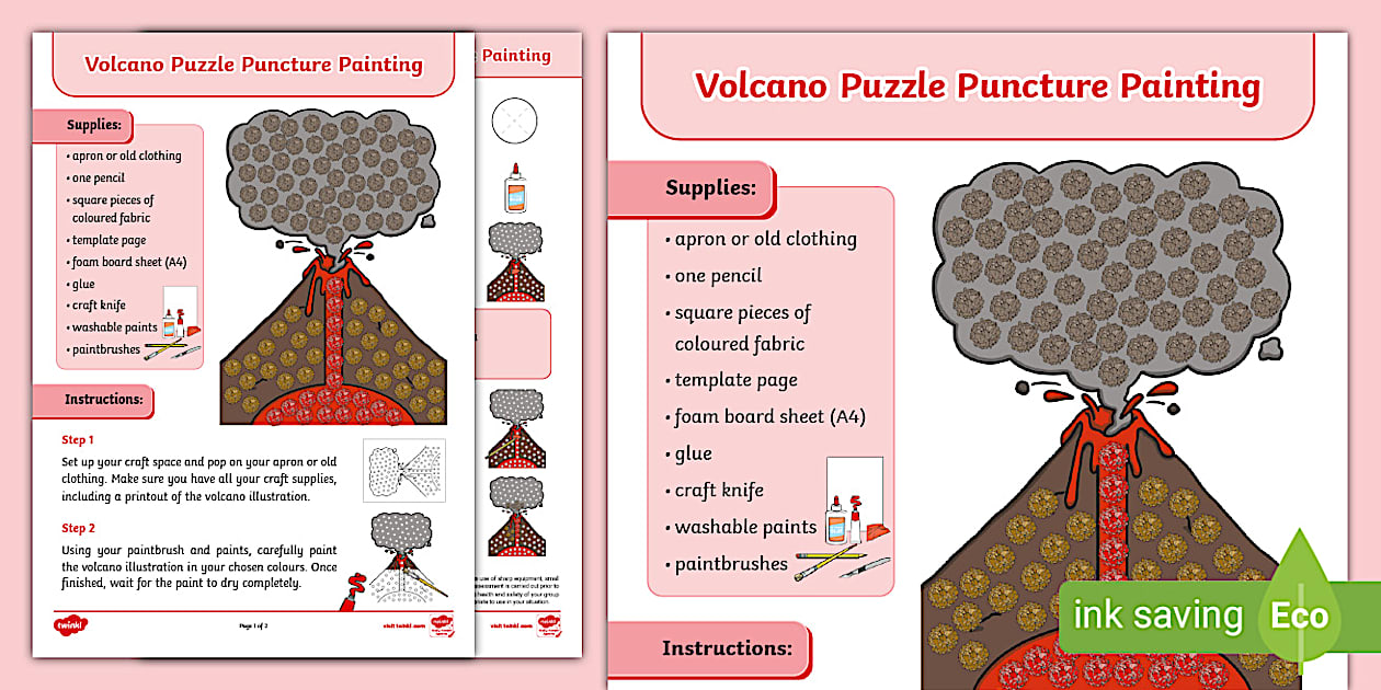 Volcano Puzzle Puncture Painting - Twinkl