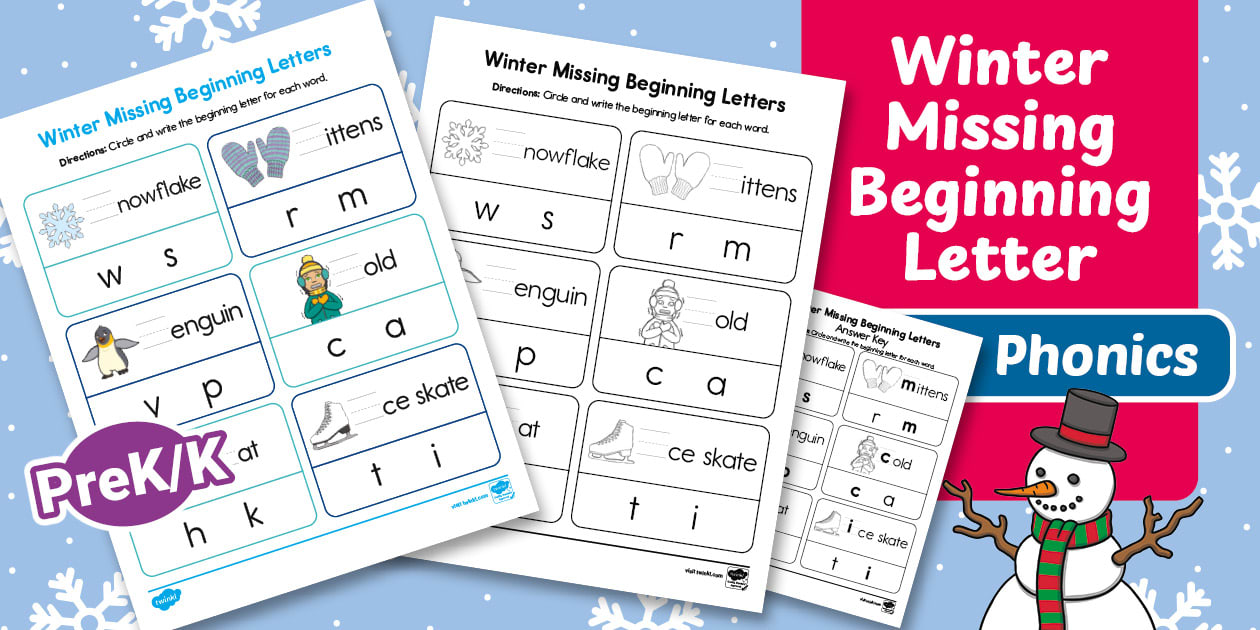 Early Childhood Winter Missing Beginning Letters Worksheet