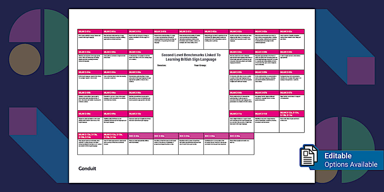 British Sign Language Second Level Benchmarks Overview