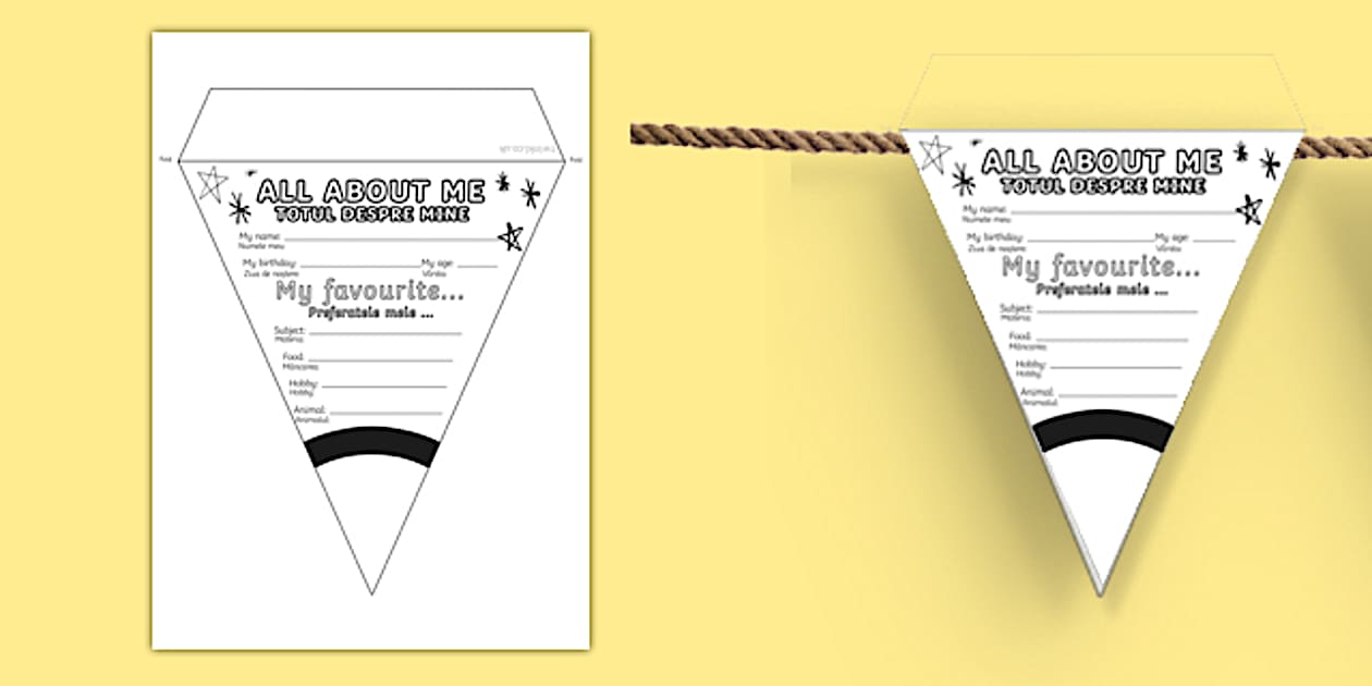 All About Me Bunting Romanian Translation (teacher made)