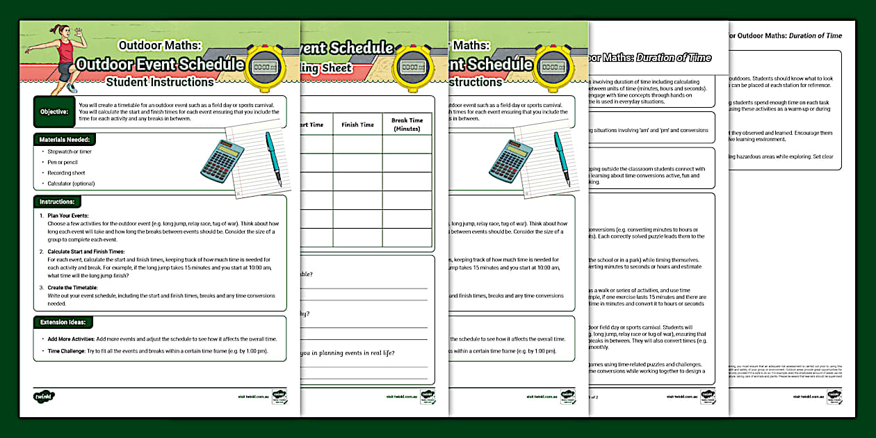 Outdoor Maths: Outdoor Event Schedule (teacher made)