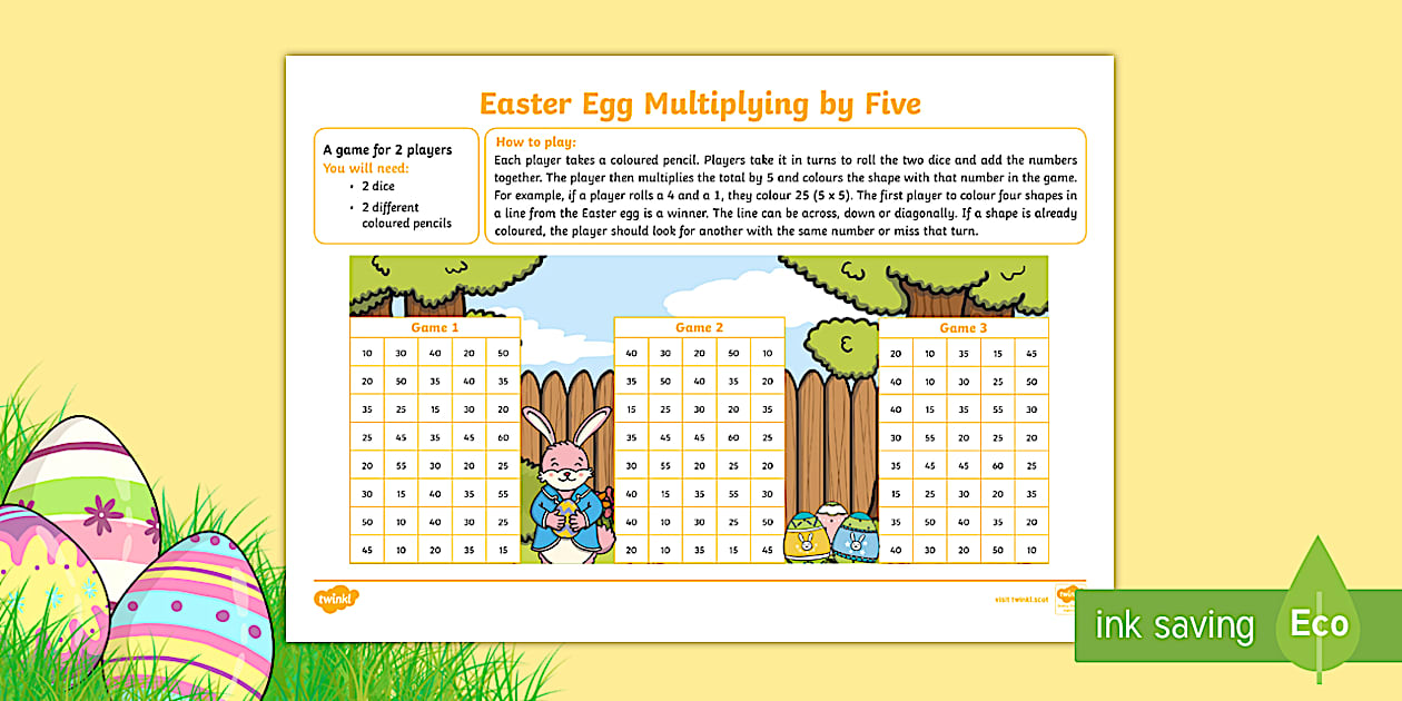 Easter Egg Multiplying by Five Worksheet - Twinkl