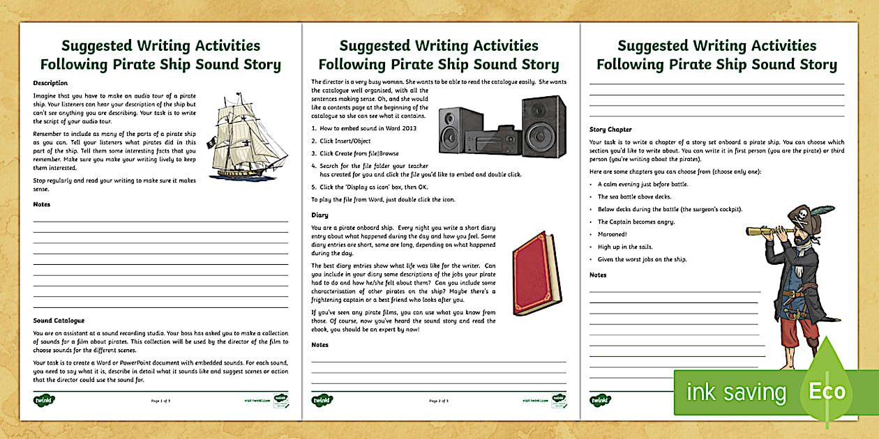 Pirate Ships Sound Story Summative Writing Activities Lesson Ideas