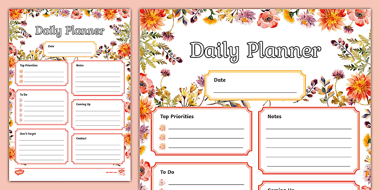 Wildflower-Botanical Themed Daily Planner - Twinkl