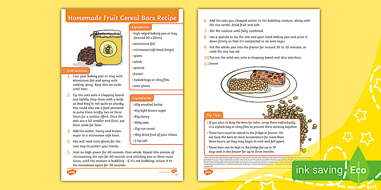 Homemade Fruit Cereal Bars Recipe (teacher made) - Twinkl