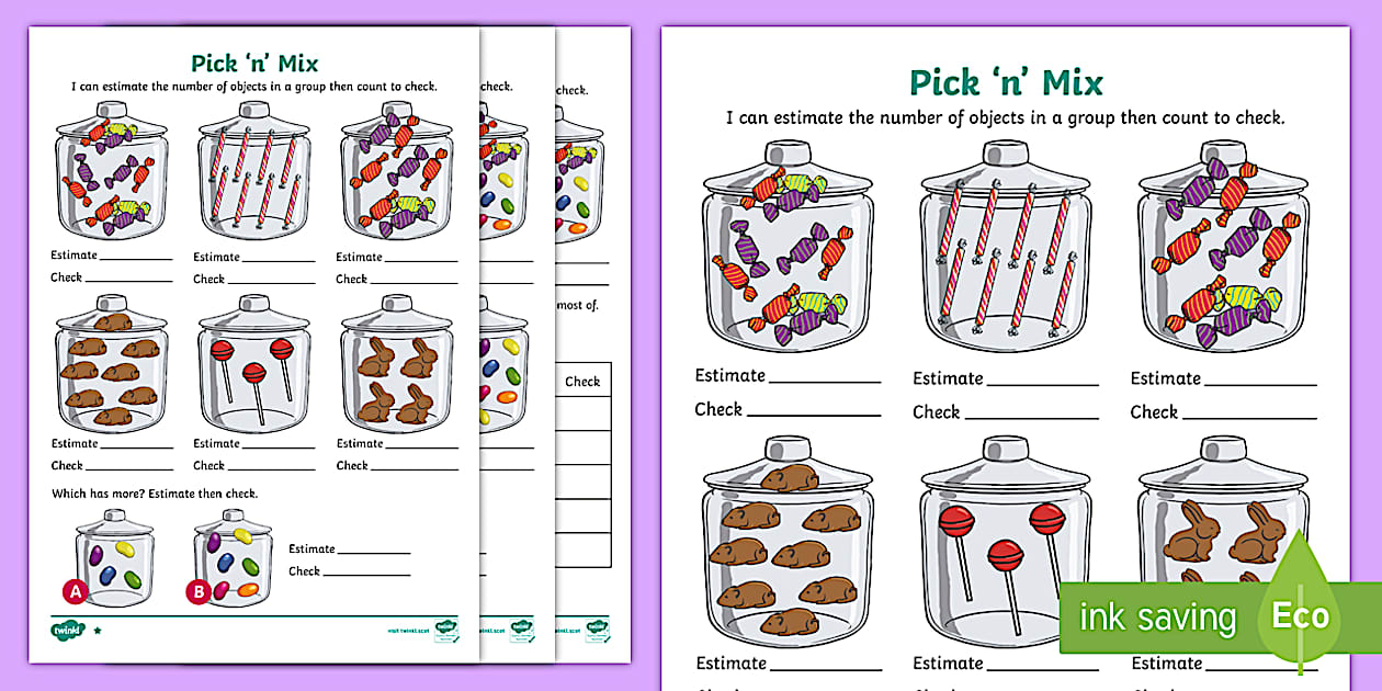 Editable CfE Early Level Numeracy Estimation Worksheet