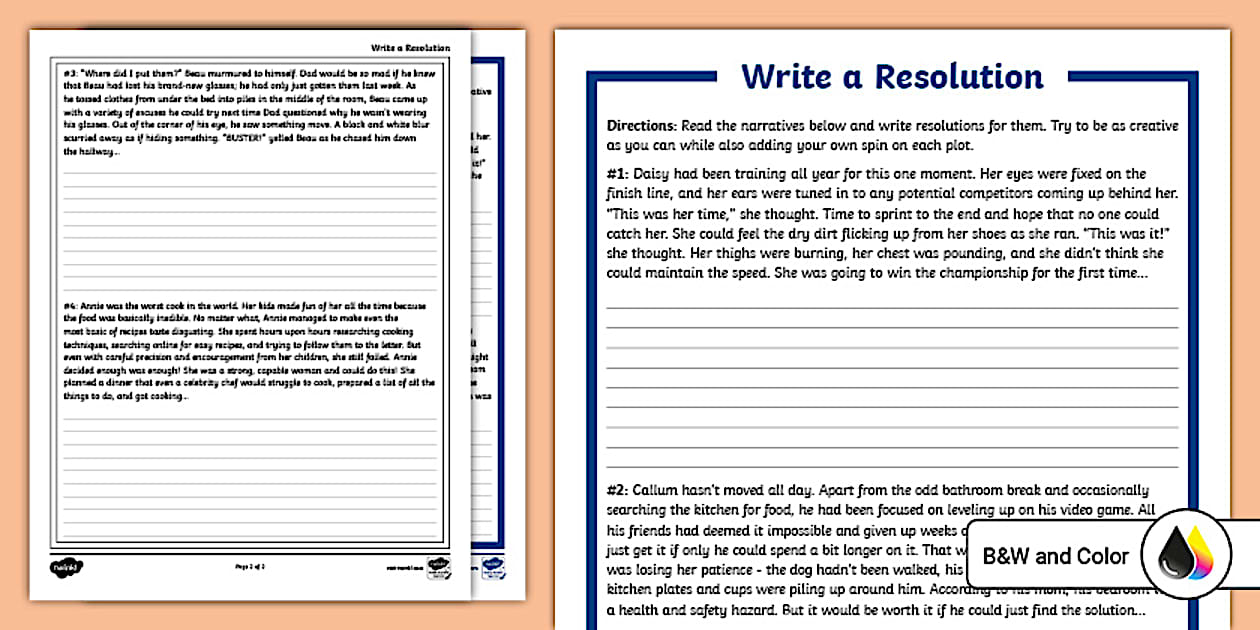 Write a Resolution Worksheet for 6th-8th Grade - Twinkl