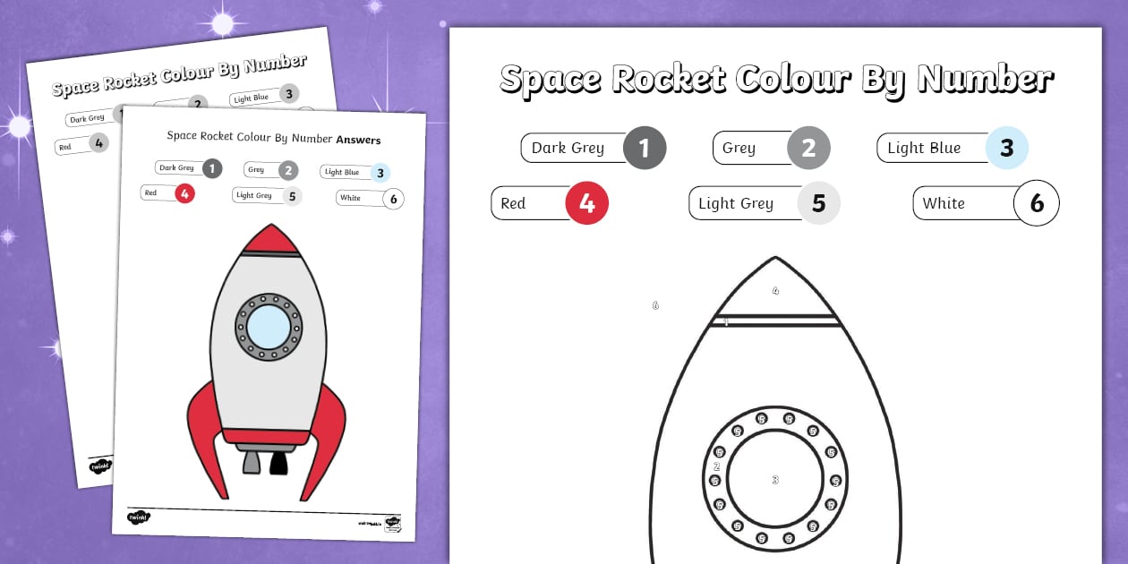 Space Rocket Colour by Number Worksheet Twinkl - Twinkl