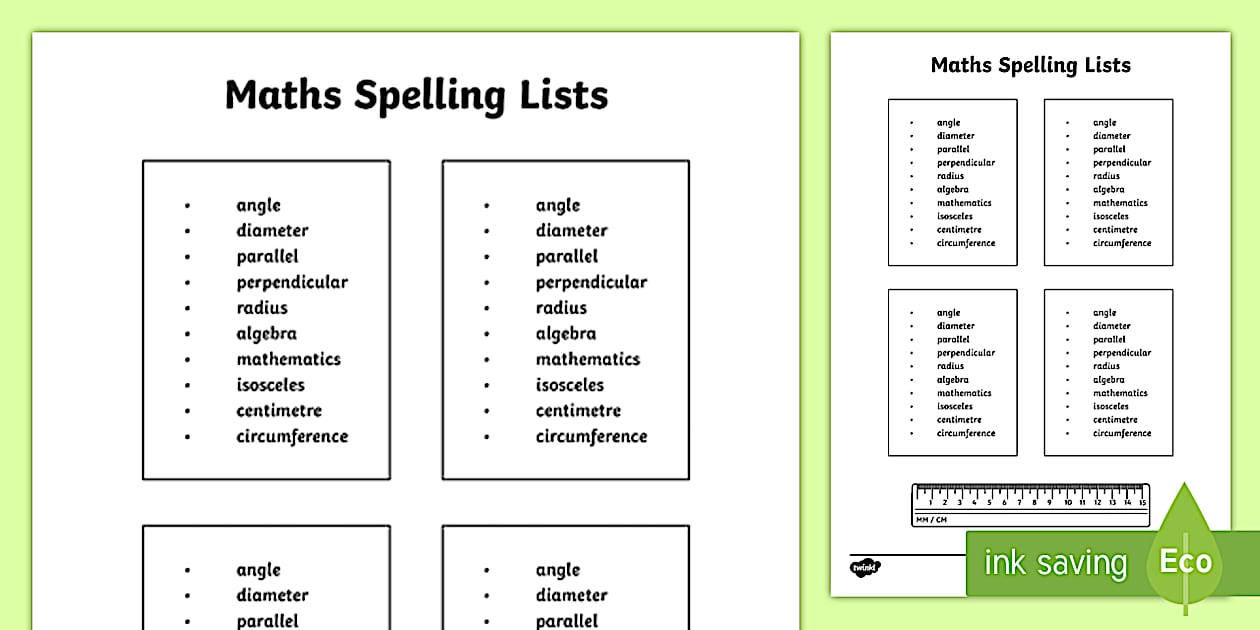 CfE Second Level Maths Spelling List Cards (teacher made)