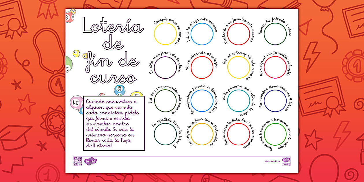 Ficha de actividad: Lotería de fin de curso