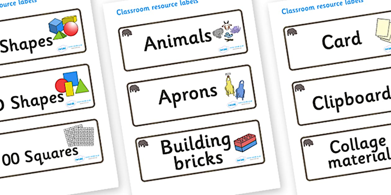 Hippo Themed Editable Classroom Resource Labels - Twinkl