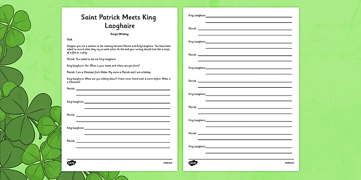 Editable Saint Patrick Meets King Laoghaire Script Writing Worksheet