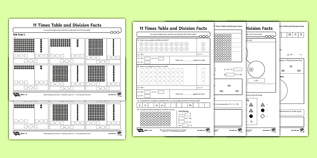 👉 11 Times Table and Division Facts Activity Sheets.
