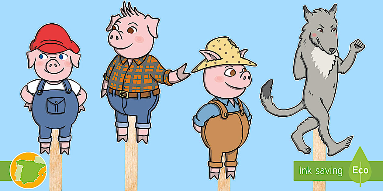 The 3 Little Pigs Stick Puppets (teacher made) - Twinkl