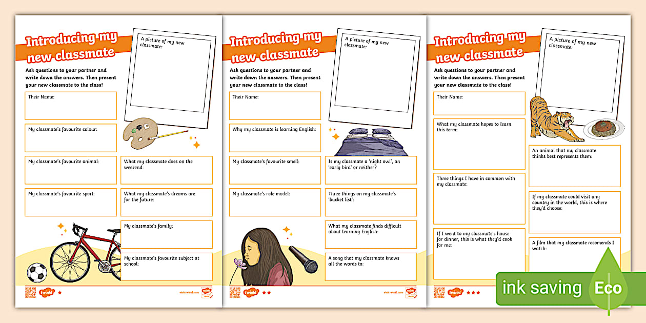 Introducing my New Classmate ESL Activity (3 Levels)