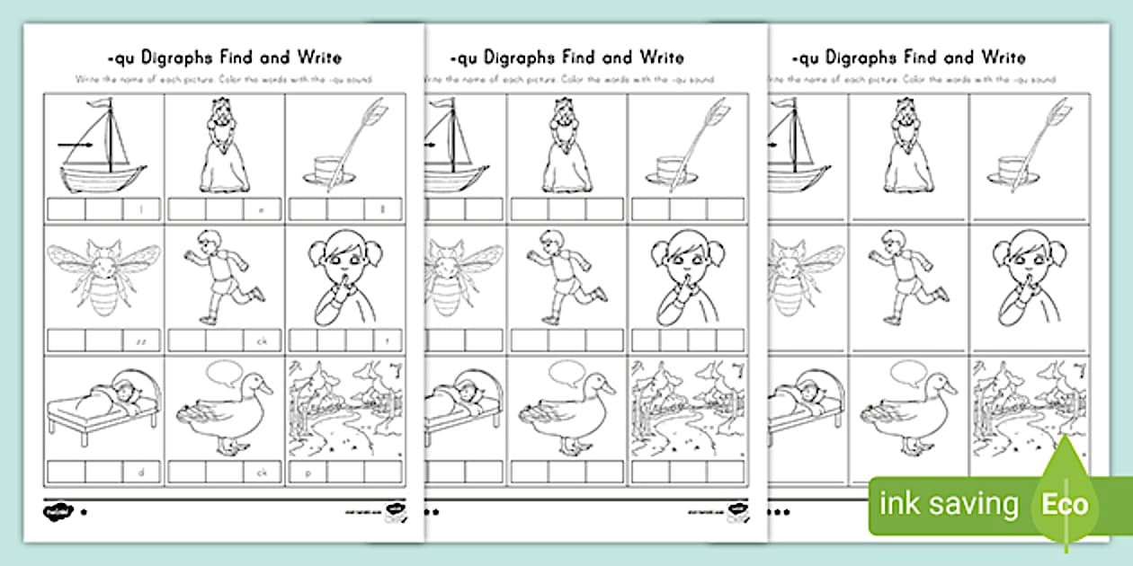 -qu Digraphs Find and Write Differentiated Worksheet
