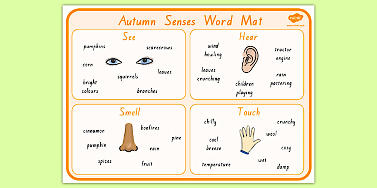 Autumn Senses Word Mat (teacher made) - Twinkl