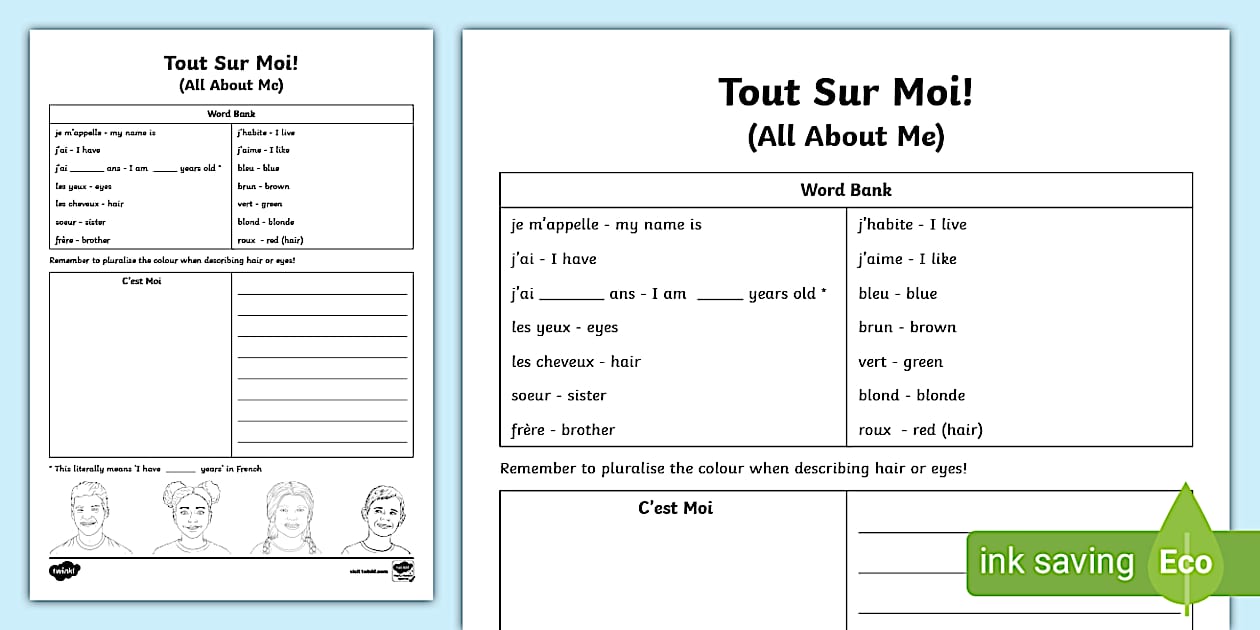 Tout Sur Moi! All About Me French Activity Sheet - Twinkl