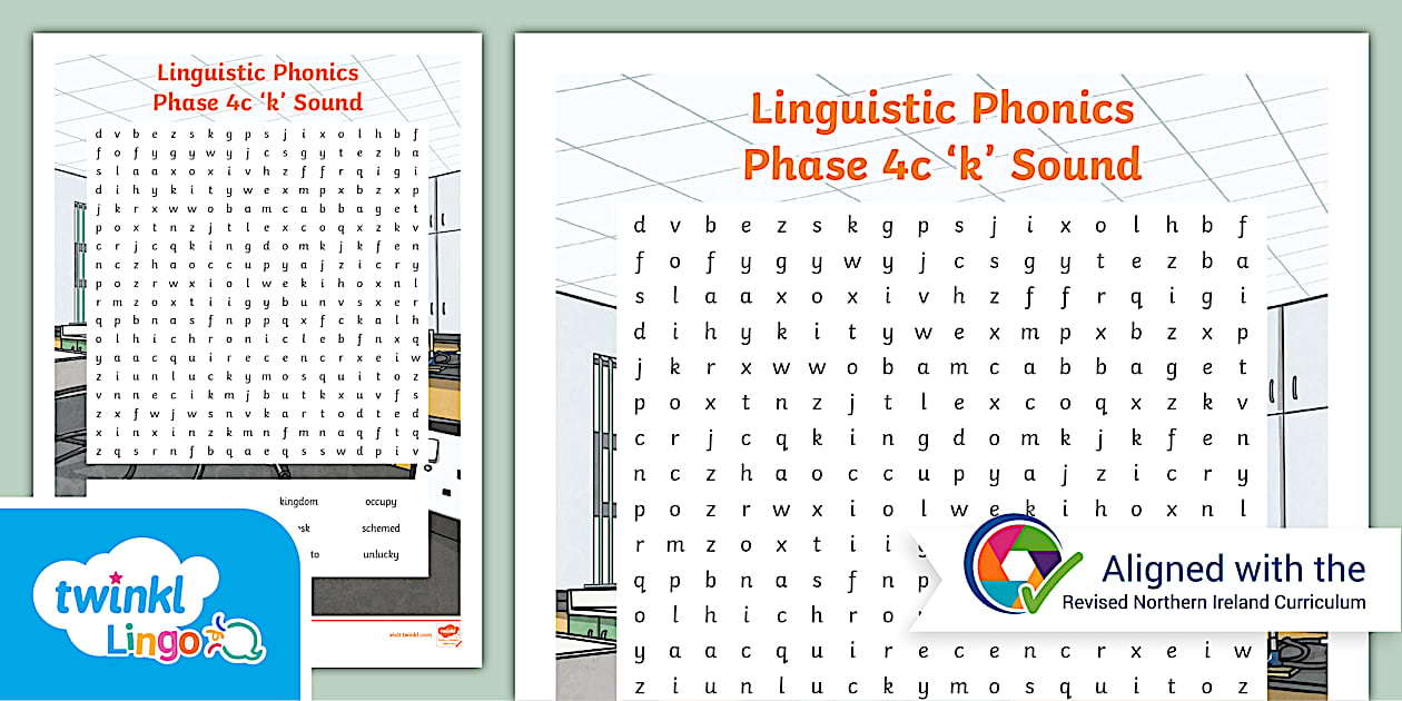 Linguistic Phonics Phase 4c 'k' Sound Word Search - Twinkl