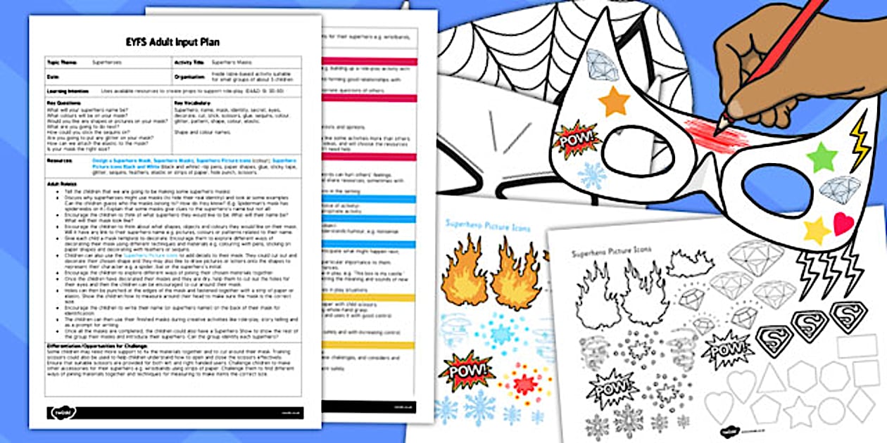 Superhero Masks EYFS Adult Input Plan and Resource Pack - superhero