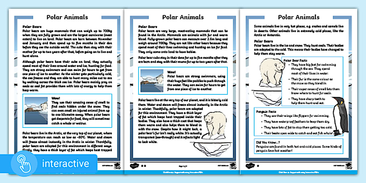 Interactive PDF: All About Polar Animals Differentiated Reading ...