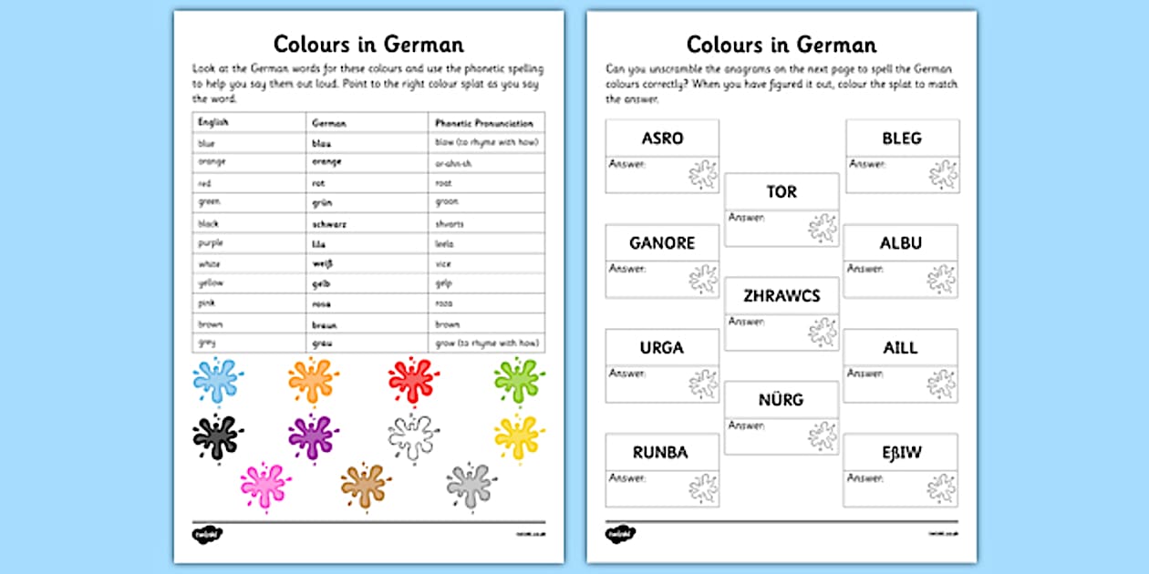 German Colours Worksheet - Resources - German (teacher made)