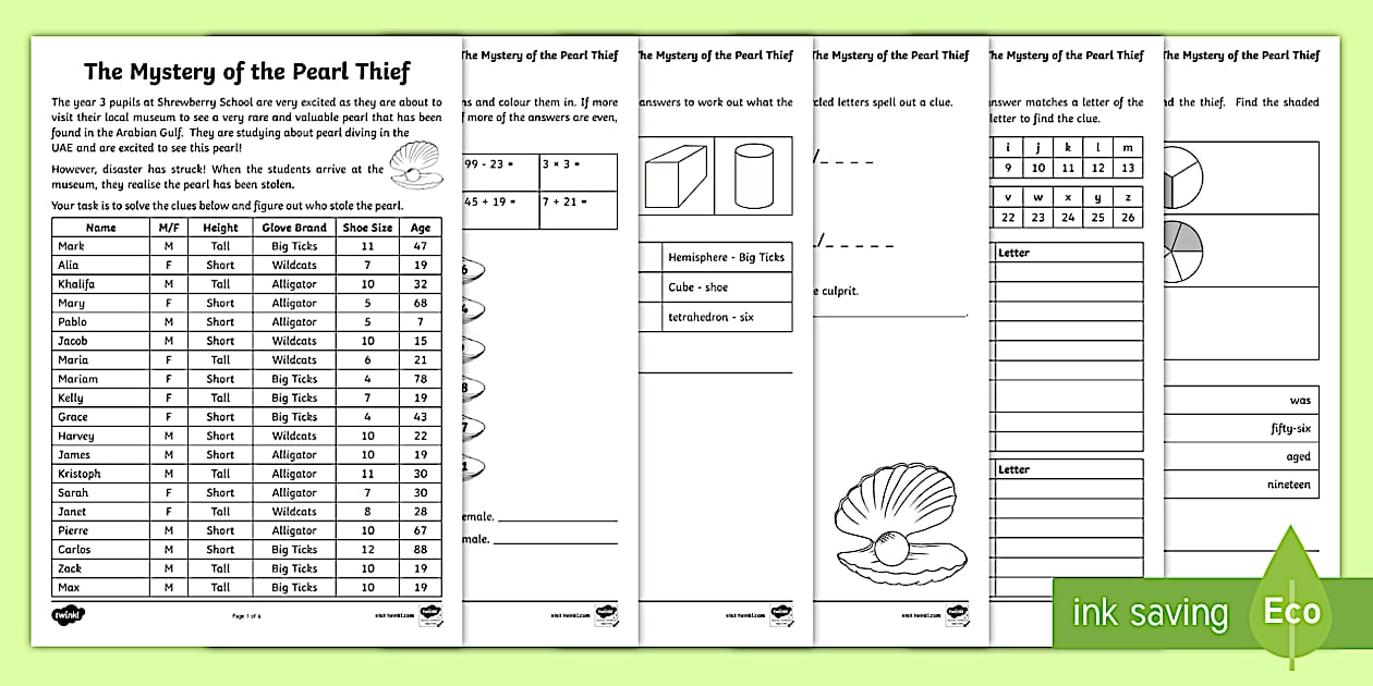 The Mystery of the Pearl Thief Maths Game (teacher made)