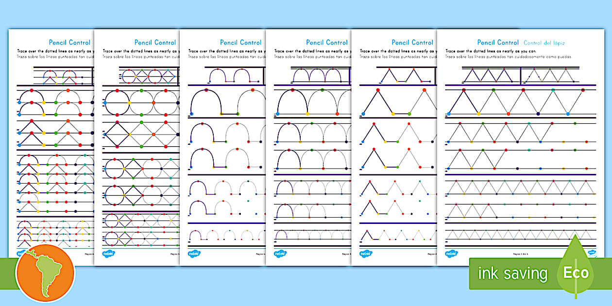 Black and White Pencil Control Pattern Workbook English/Spanish - Guía de
