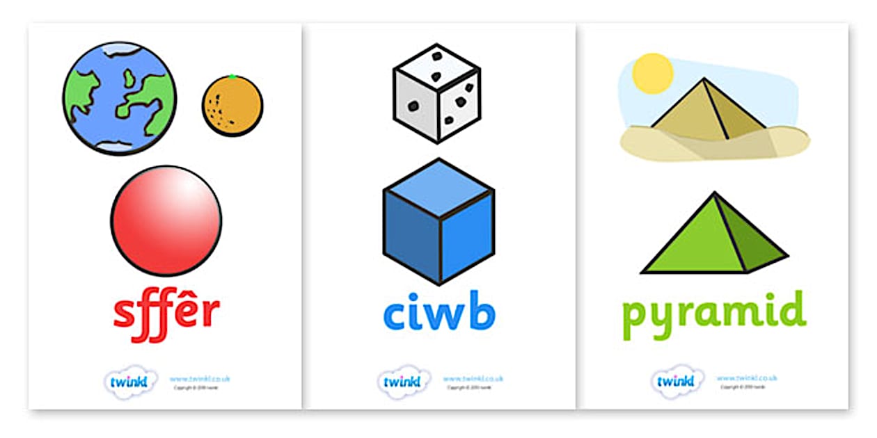 3D Shape Posters with Everyday Examples (Welsh) - Twinkl